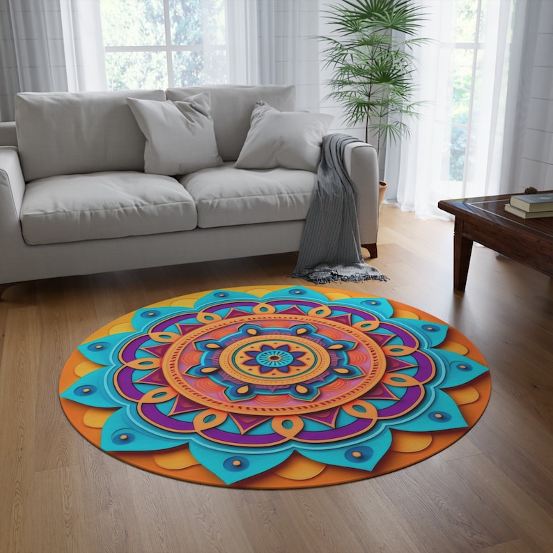 Indian Mandala Beautiful Rangoli Round Rug - Etsy