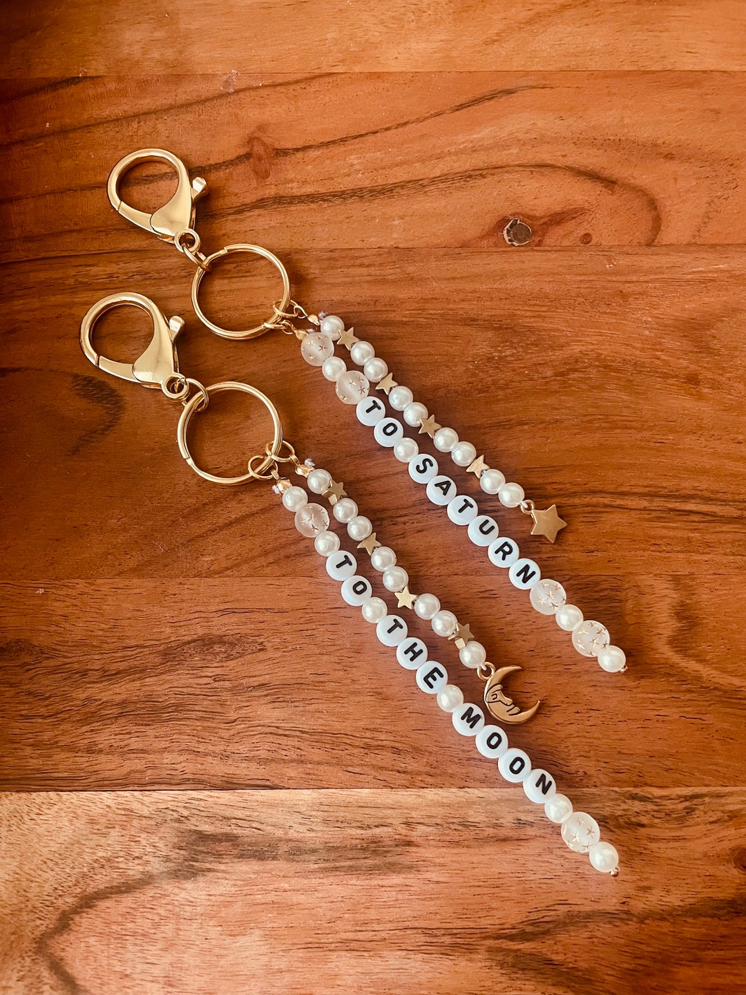 To the Moon and to Saturn With Charms Pair of Key Chains Set of Two ...