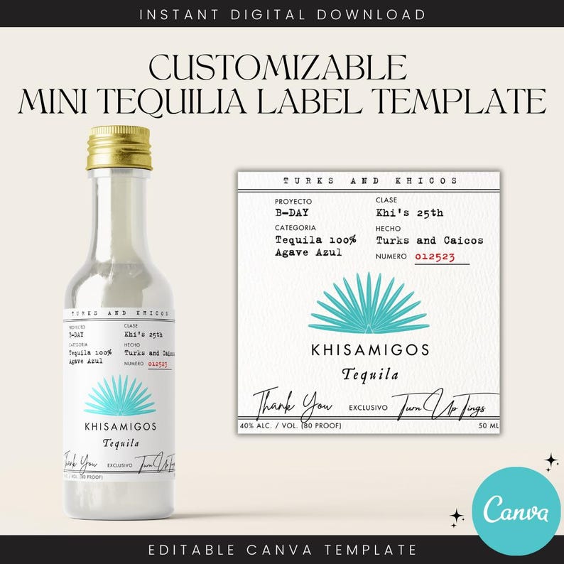 Mini Custom Casamigos Blanco Bottle Label - Editable Canva Template - Etsy