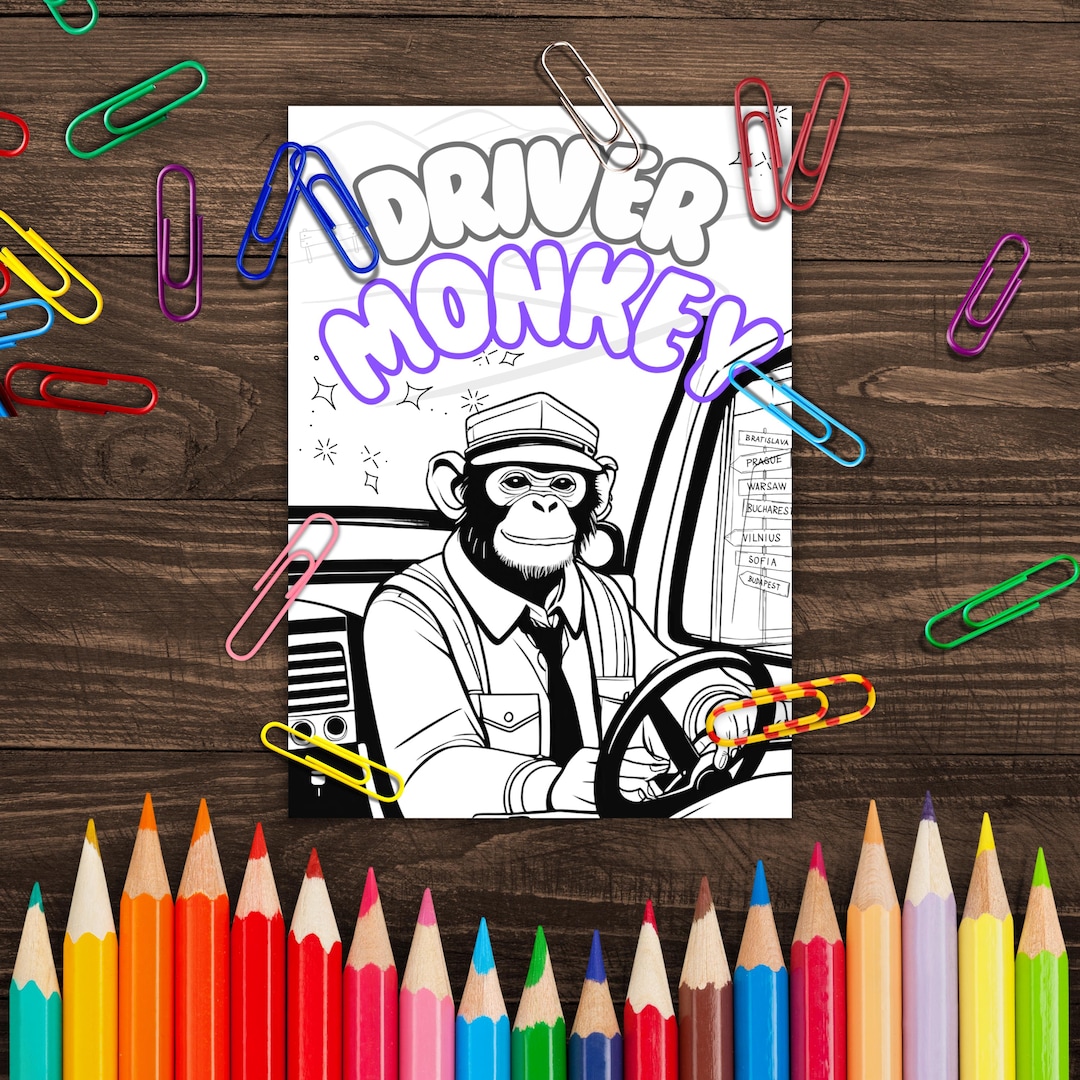 Monkey Bus Driver Coloring Page Fun and Engaging Printable for Kids ...