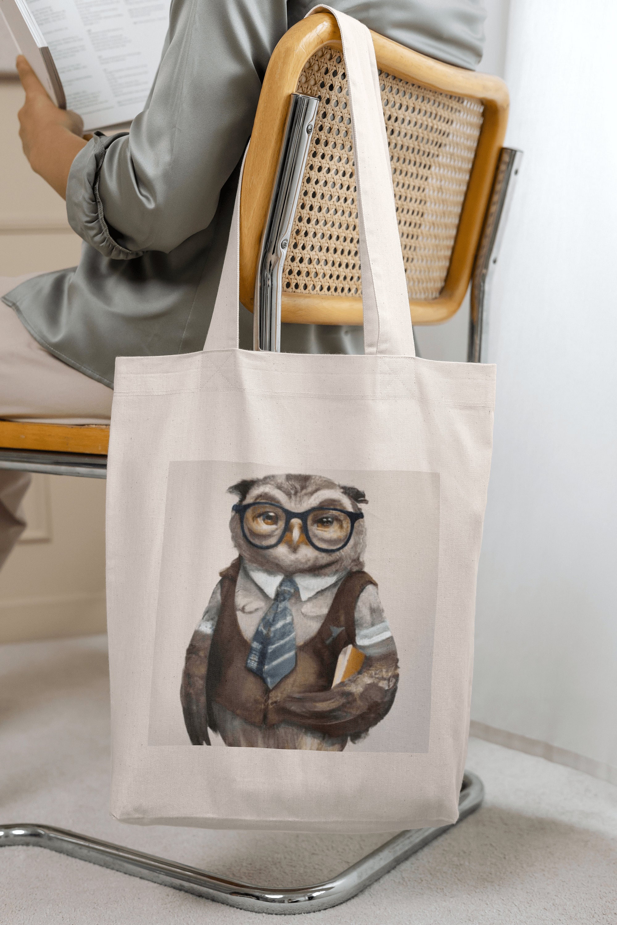 Hand-drawn Owl Librarian Digital Art Reading Owl With Glasses, Brown ...
