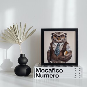 Hand-drawn Owl Librarian Digital Art Reading Owl With Glasses, Brown ...