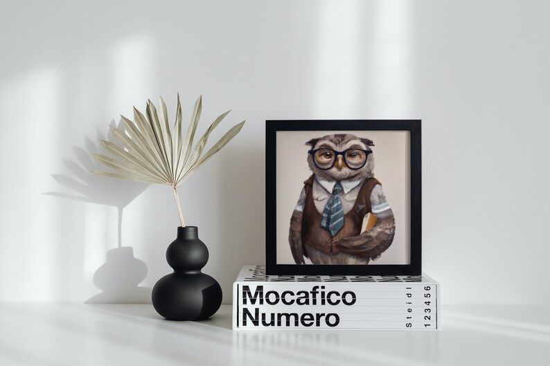 Hand-drawn Owl Librarian Digital Art Reading Owl With Glasses, Brown ...