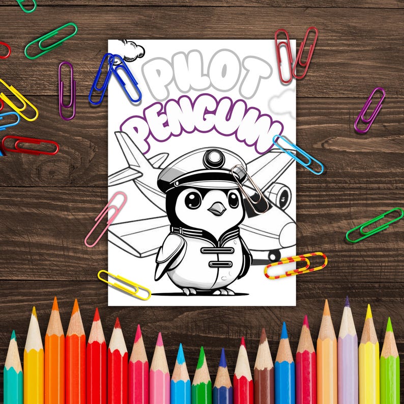 Penguin Pilot Coloring Page Adorable Printable Aviation Art for Kids ...