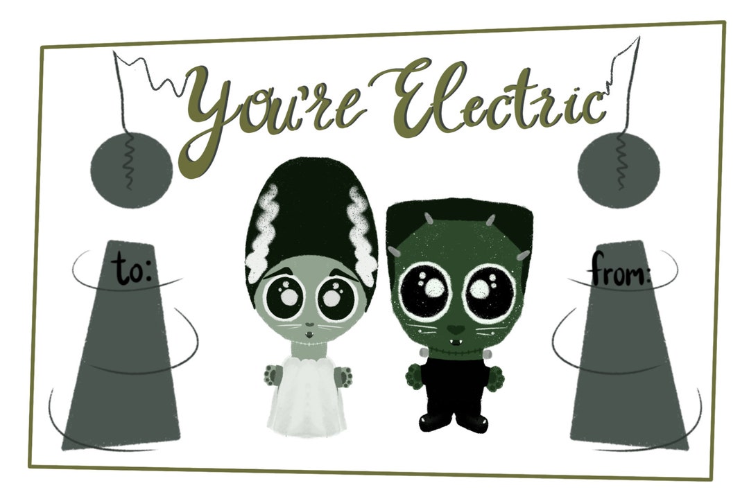 Frankenstein and Bride of Frankenstein Cat Valentine Card Youre ...