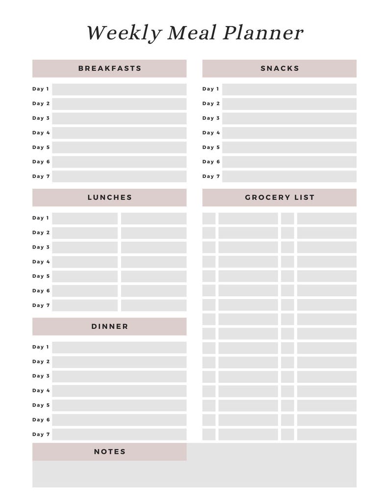Weekly Meal Planner Printable Meal Prep Organizer With Grocery List ...
