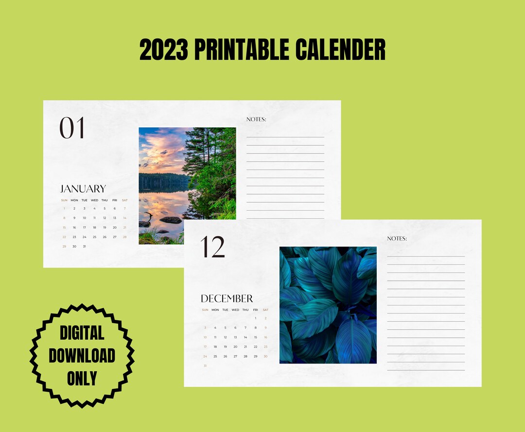 2023 Monthly Calendar Landscape | Nature Monthly Calendar | Printable ...
