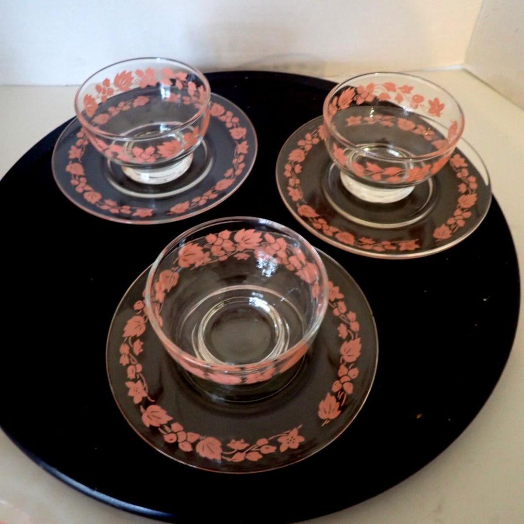 Vintage 3 Pyrex Pink Gooseberry Dessert Berry Bowls Custard Cups 7 Oz ...