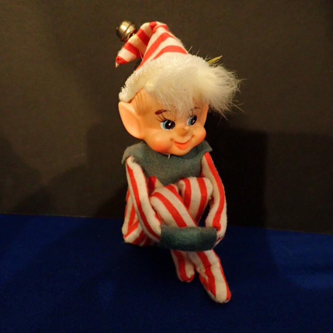 1950s Vintage Knee Hugger Christmas Pixie Elf Red Candy Cane With Hair ...