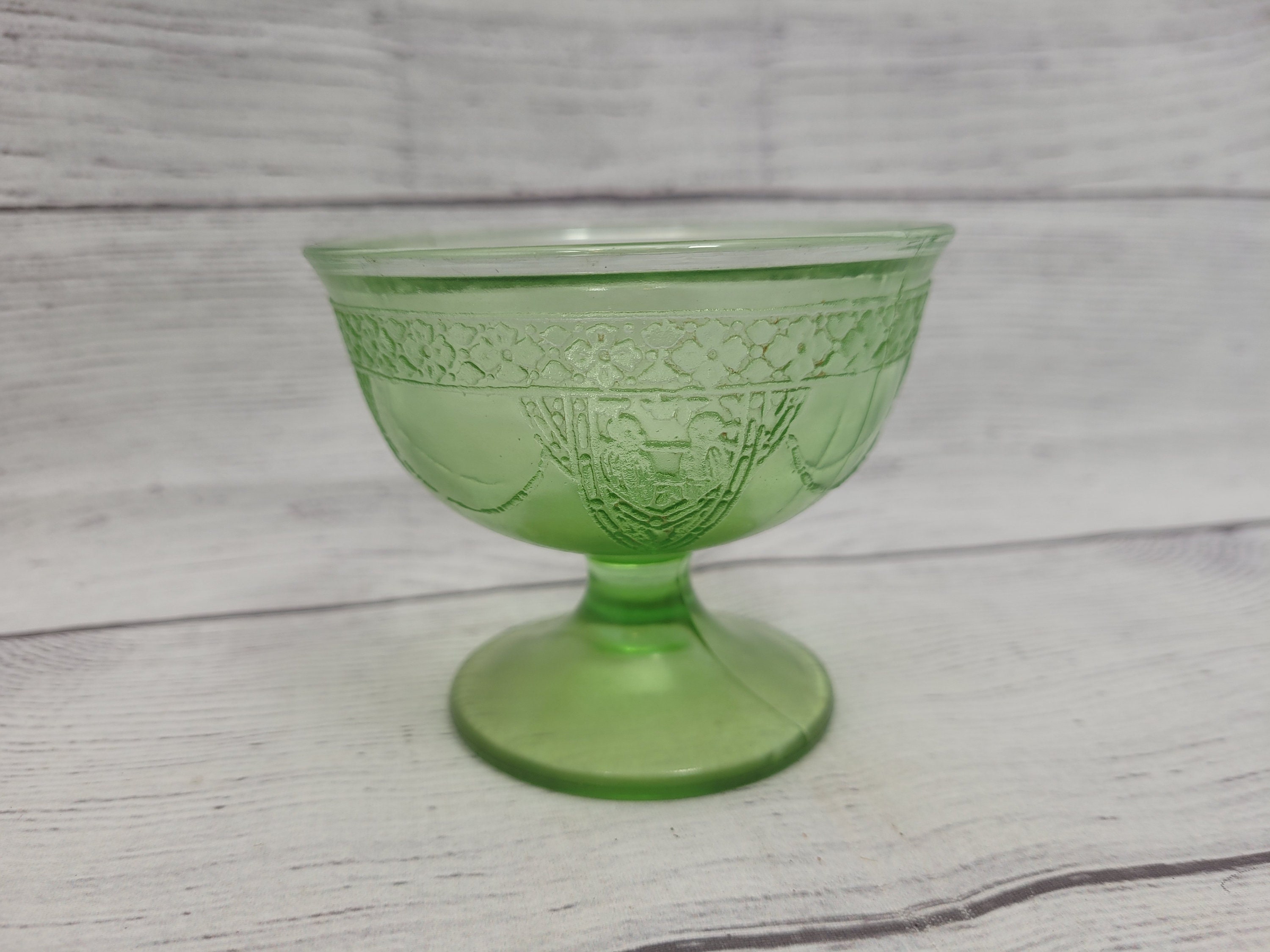 Ribbed Vintage Green Uranium Glass Cup Goblet Serving Dish - Etsy