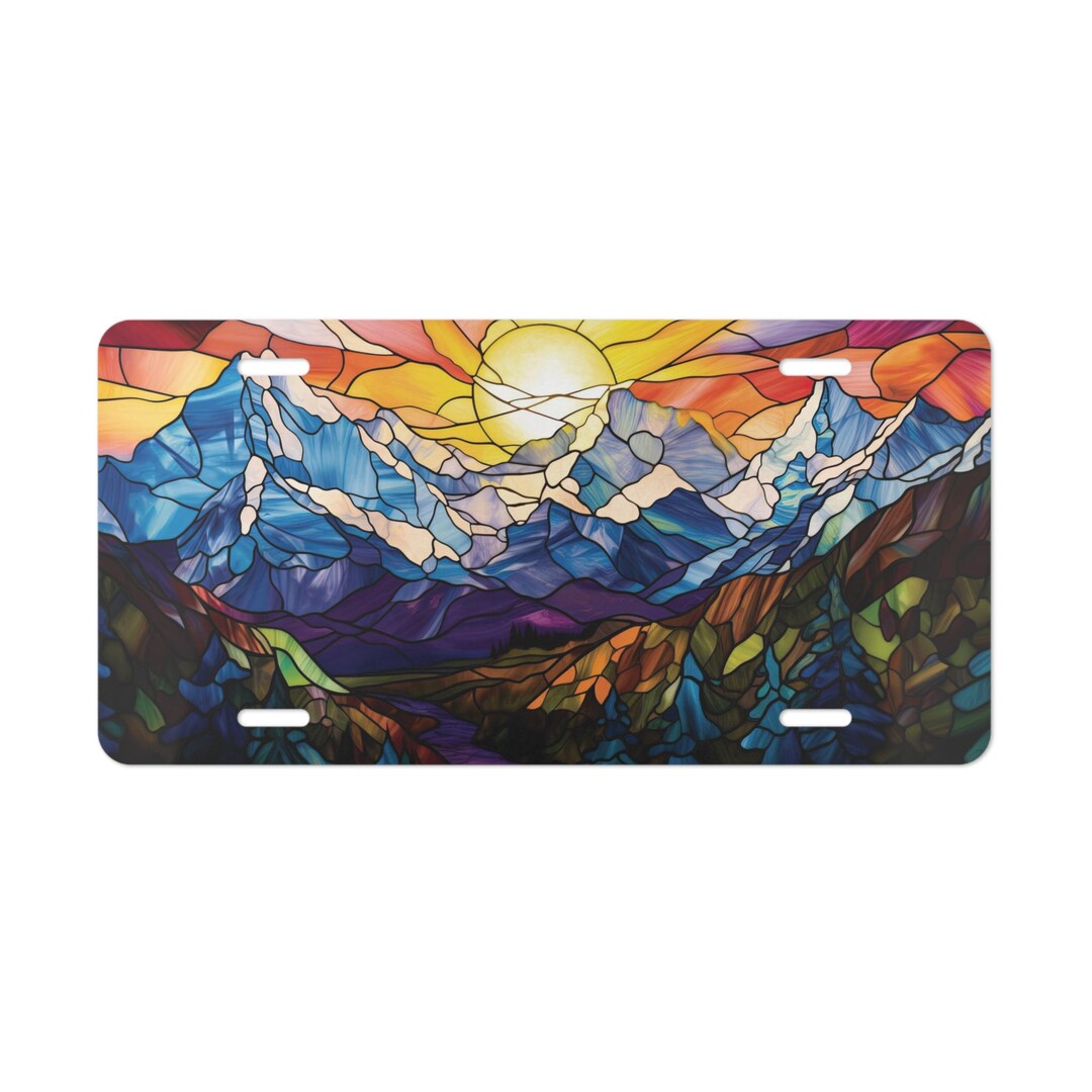 Stained Glass Mountain Range Aluminum Front License Plate Vanity Plate ...