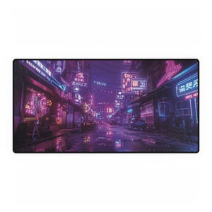 Neon Hong Kong Cityscape Street Desk Mat Large Gaming Desk Mat Unique ...