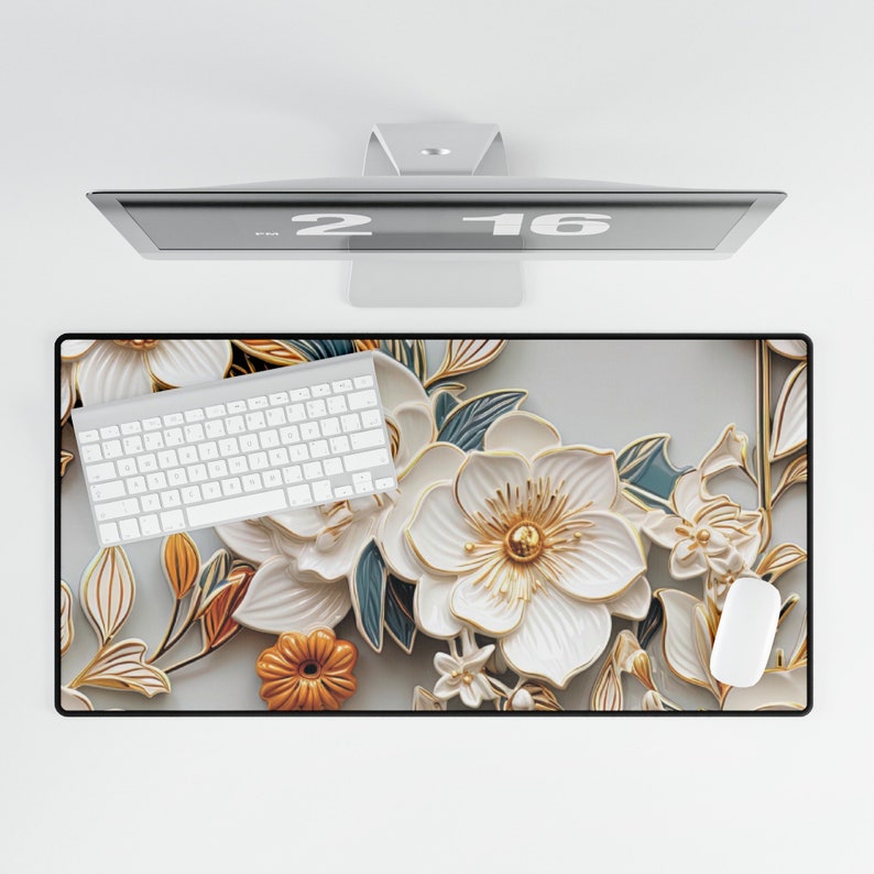 Porcelain Flowers Floral Desk Mat Extra Large Desk Mat Cute Desk Pad ...
