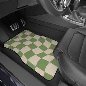 Set of 2 Beige and Green Checkered Floor Mats Car Floor Mats Cute Car ...