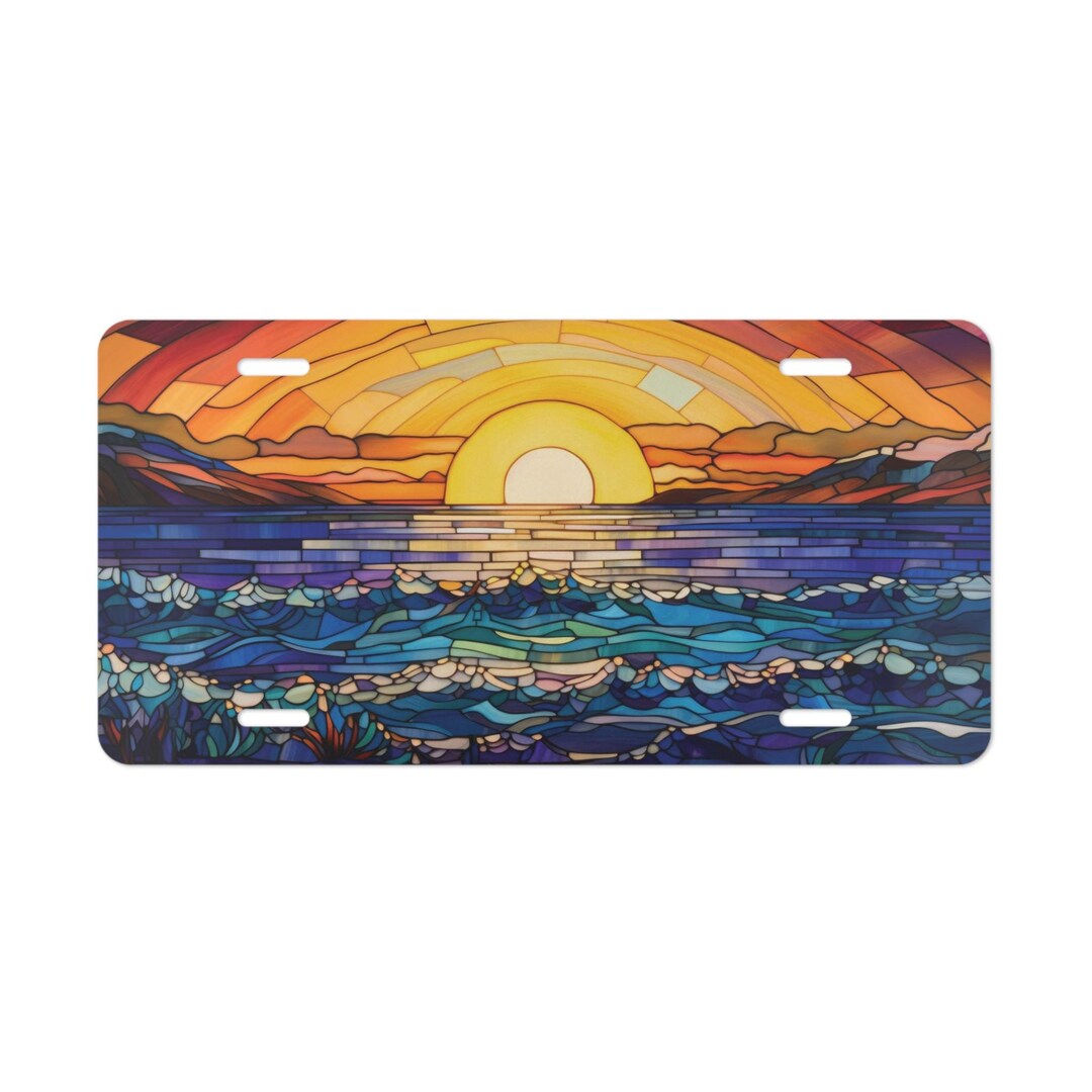 Ultra Slim Blue Stained Glass Ocean Wave License Plate Vanity Plate Car ...