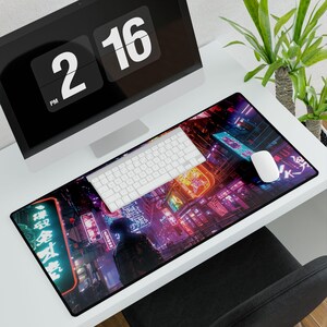 Neon Tokyo Cityscape Mountains Desk Mat Large Gaming Desk Mat Unique ...