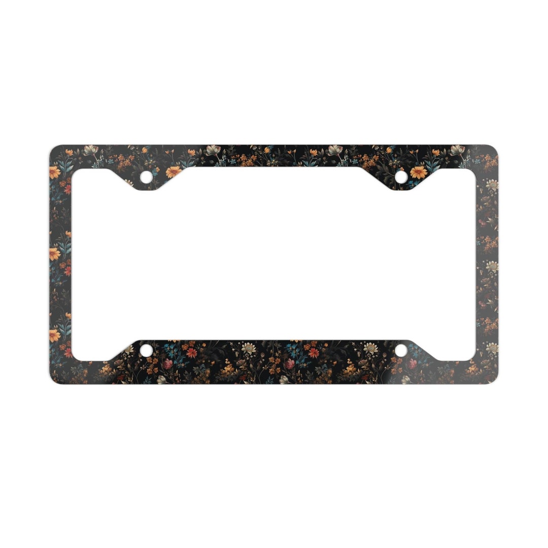 Ultra Slim Black Floral License Plate Frame Car Accessories Gift for ...