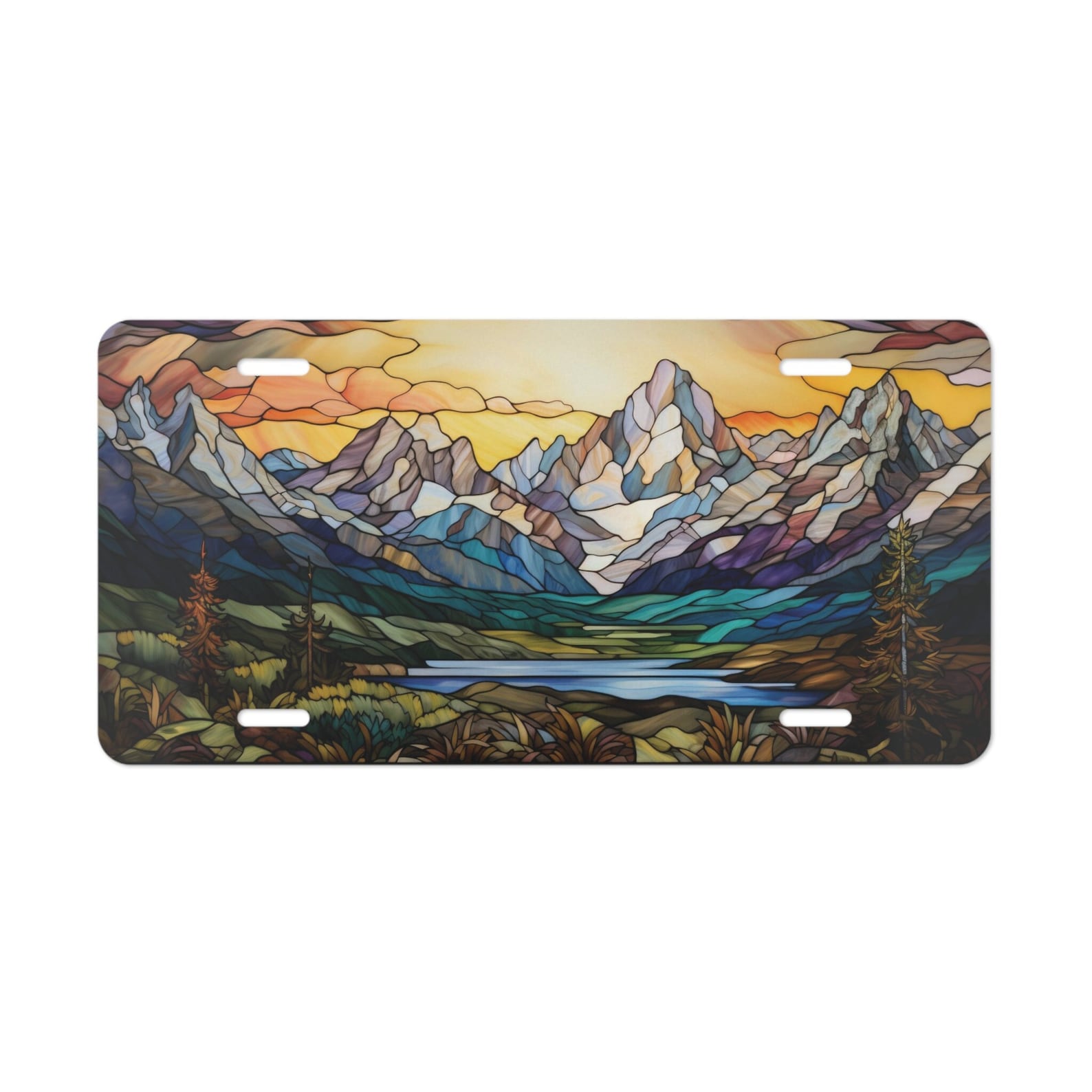 Stained Glass Mountain Range Aluminum Front License Plate Vanity Plate ...