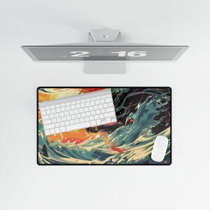 Great Wave Wolf Japanese Art Desk Mat Large Gaming Desk Mat Unique Desk ...