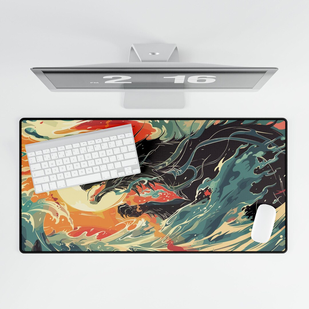 Great Wave Wolf Japanese Art Desk Mat Large Gaming Desk Mat Unique Desk ...