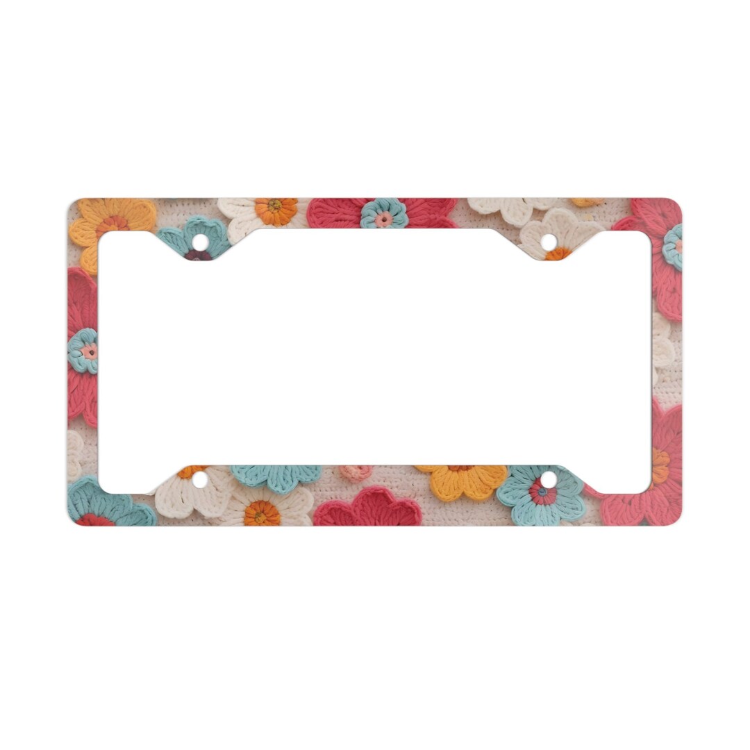 Ultra Slim Faux Embroidery Floral License Plate Frame Cute Car Decor ...