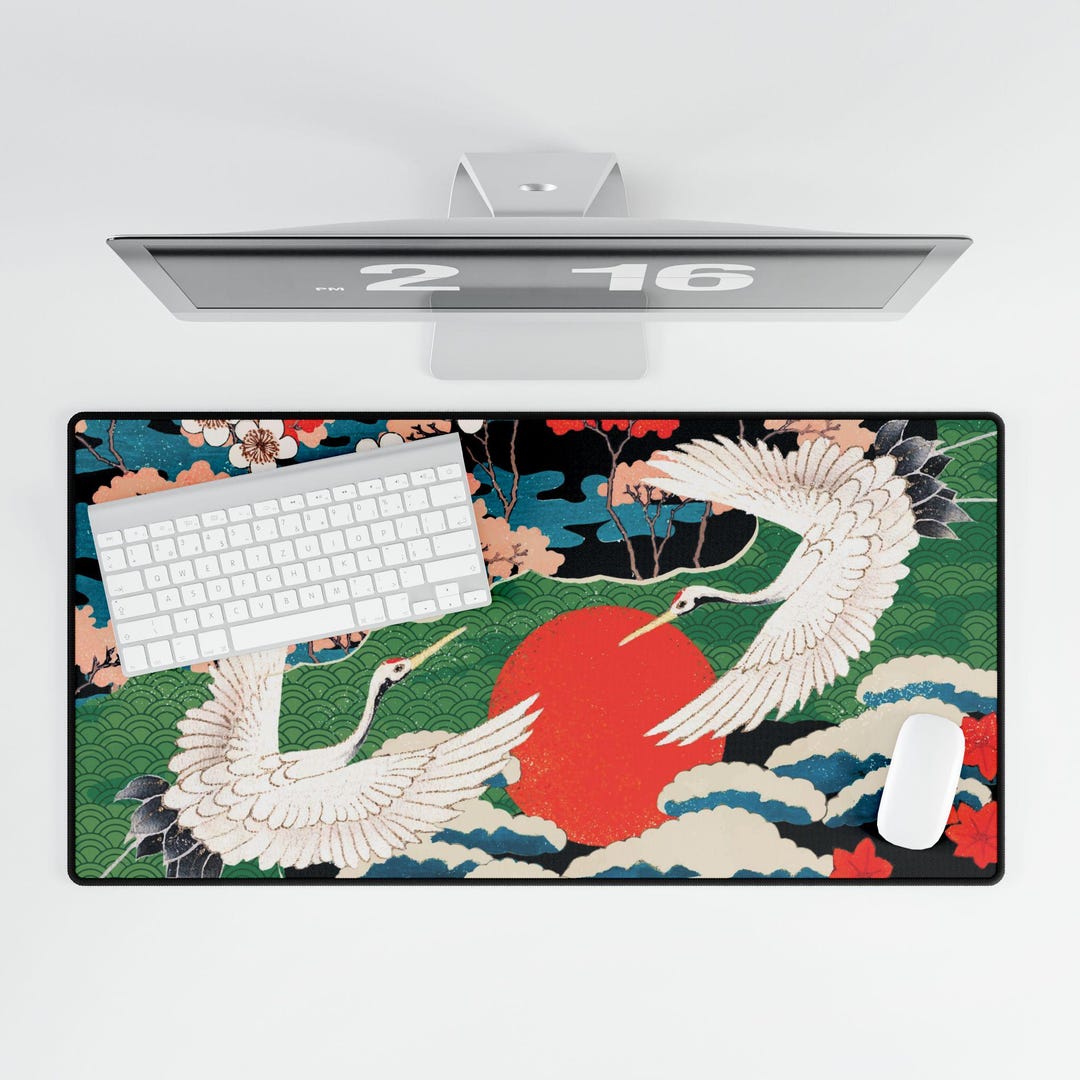 Vintage Japanese Art Desk Mat Large Gaming Desk Mat Unique Desk ...