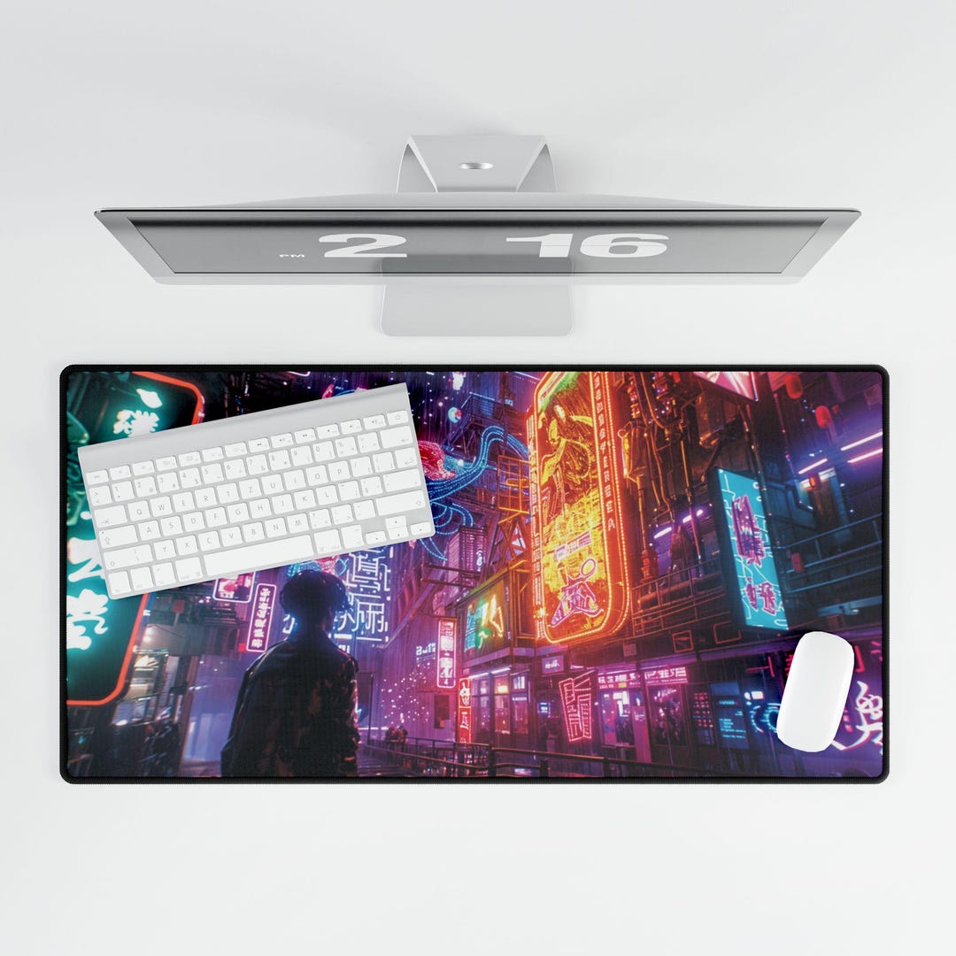 Neon Tokyo Cityscape Mountains Desk Mat Large Gaming Desk Mat Unique ...