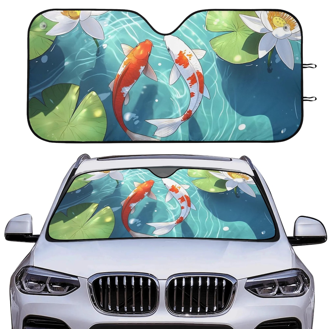 Cartoon Louts Flower Koi Fish Pond Car Sunshade Gift for Her Windshield ...