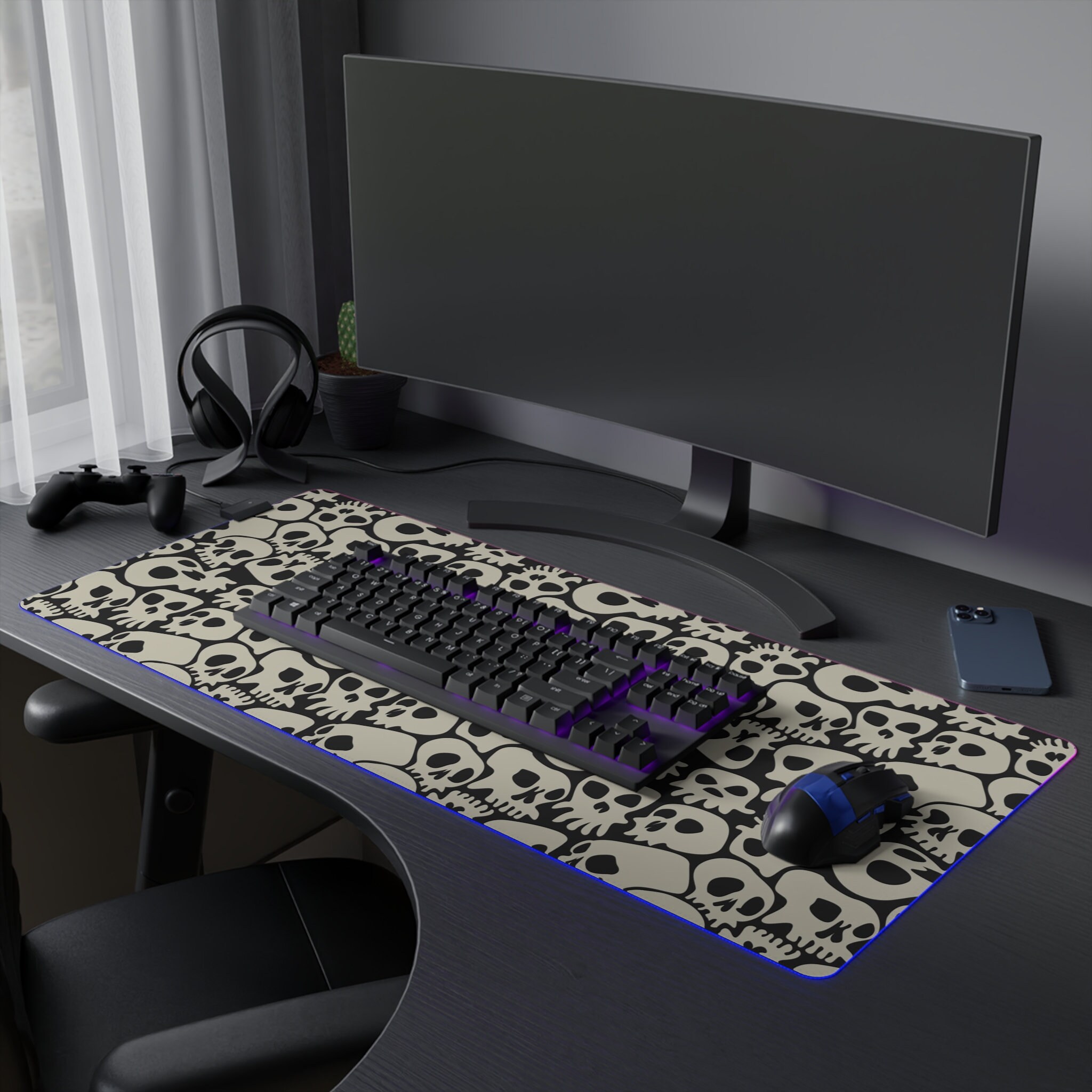 LED Cartoon Skull Desk Mat, Skull Desk Mat, Desk Accessories, Gaming ...