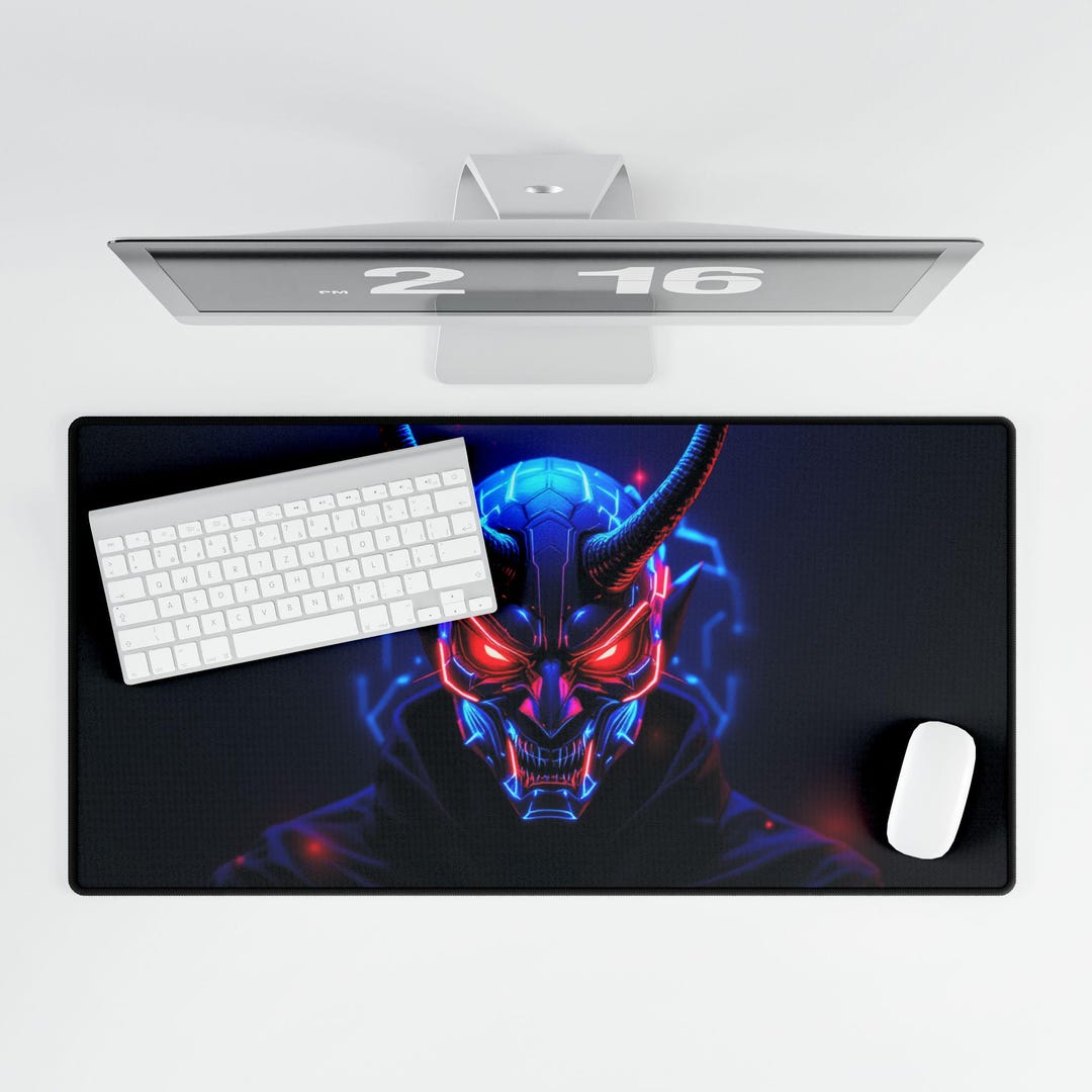 Cyberpunk Oni Desk Mat - Neon Japanese Demon Gaming Mouse Pad ...