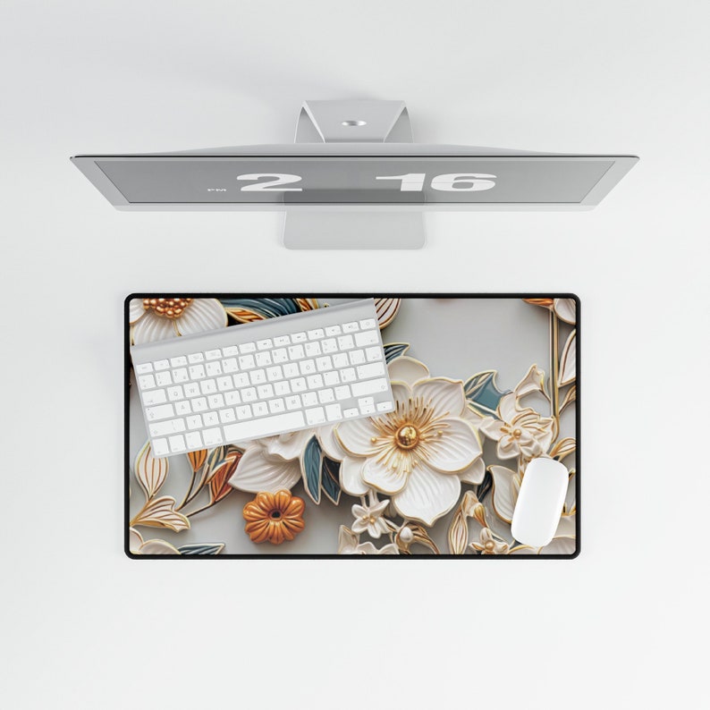 Porcelain Flowers Floral Desk Mat Extra Large Desk Mat Cute Desk Pad ...