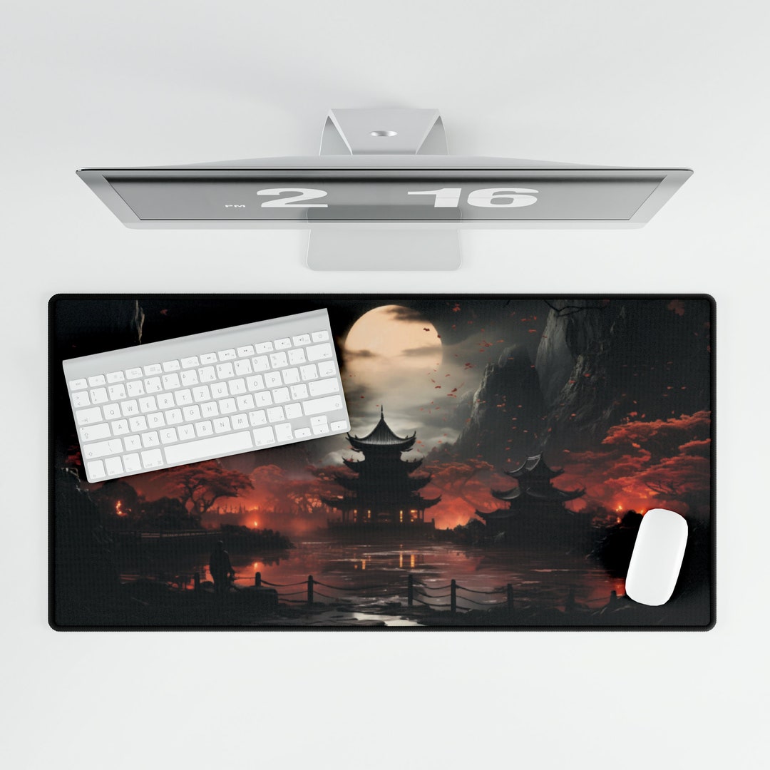 Japanese Temple Samurai Desk Mat Large Gaming Desk Mat Unique Desk ...