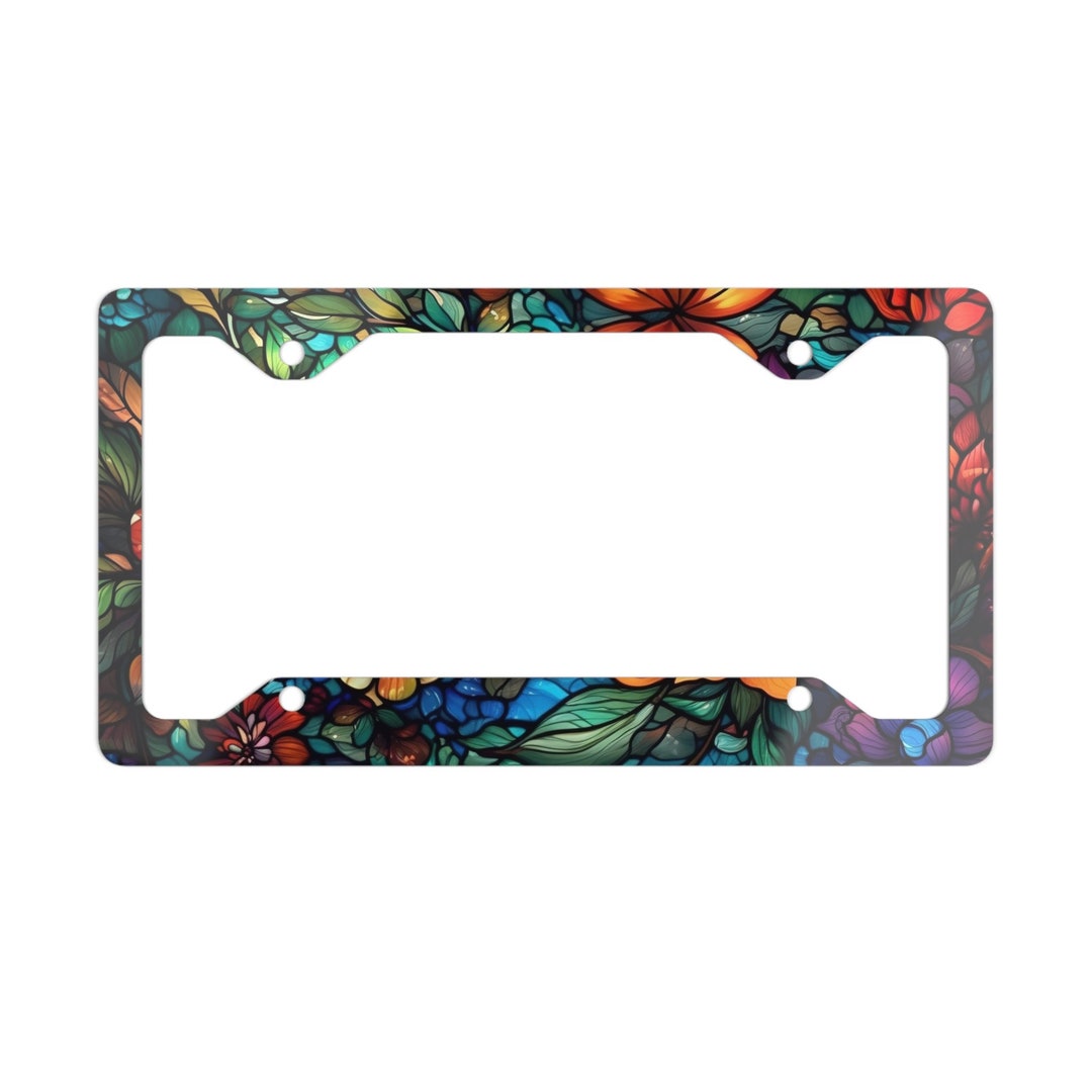 Stained Glass Floral Front License Plate - Aluminum Vanity Car Tag ...