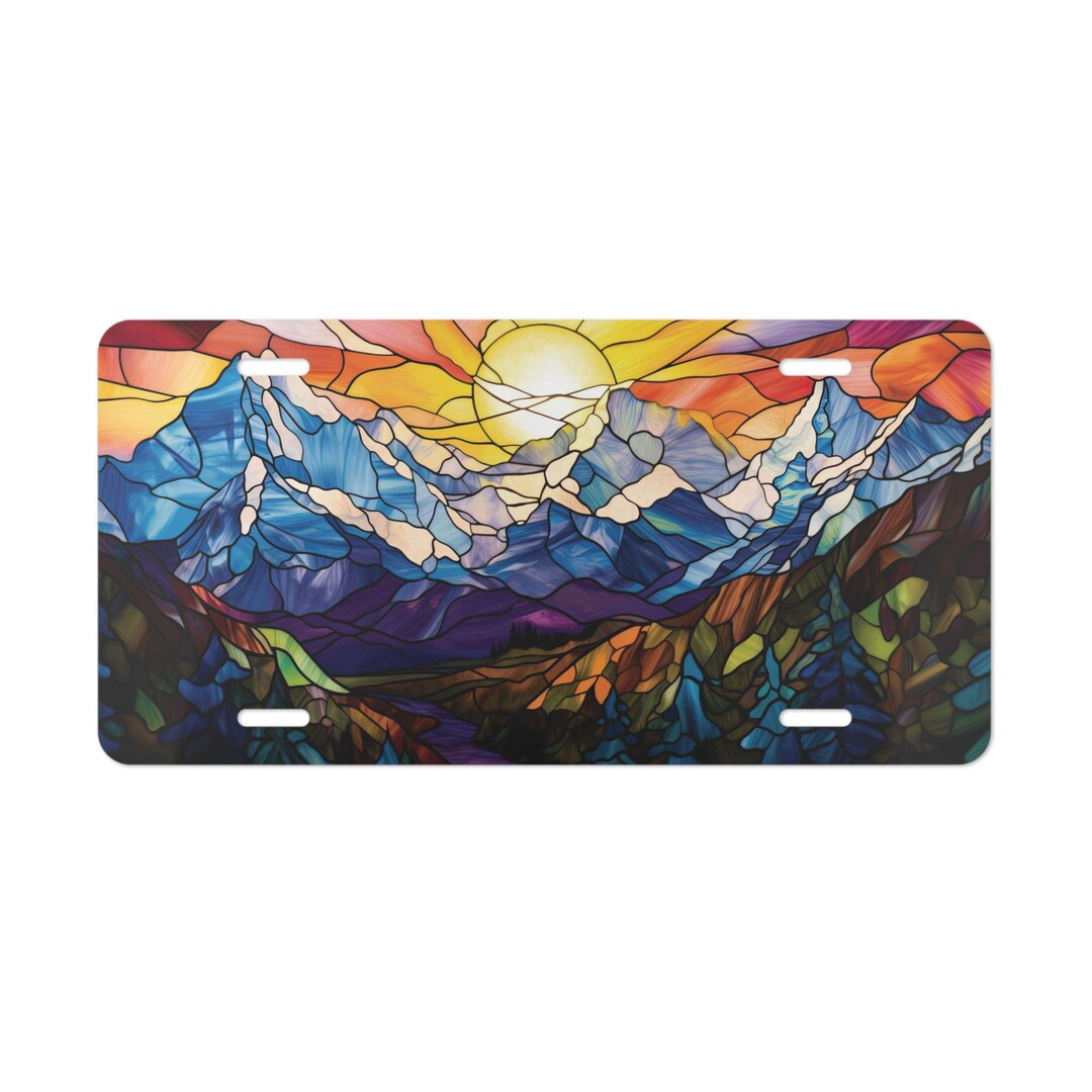 Stained Glass Mountain Range Aluminum Front License Plate Vanity Plate ...
