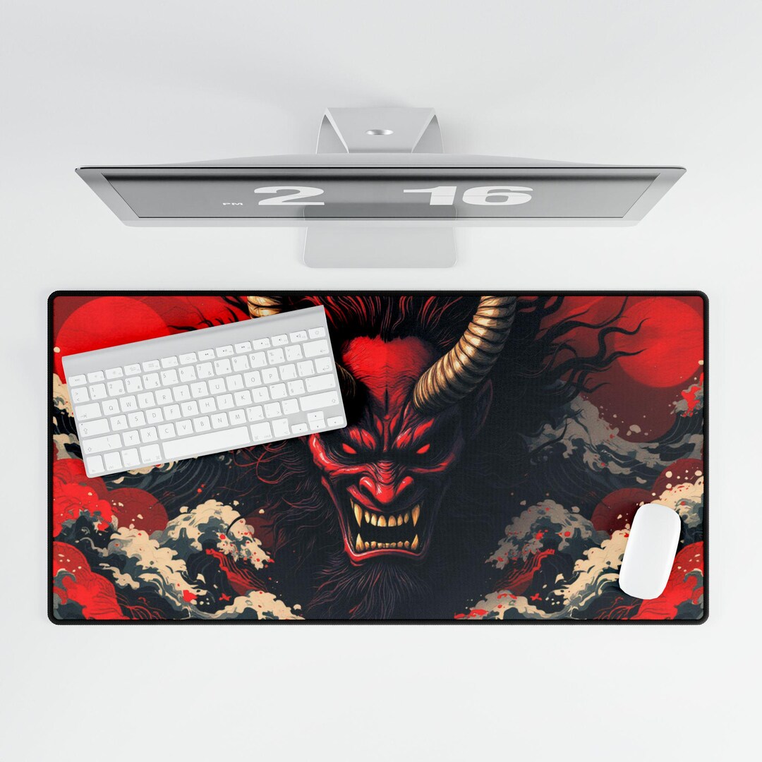 Fierce Oni Desk Mat - Japanese Demon Gaming Mouse Pad, Traditional ...