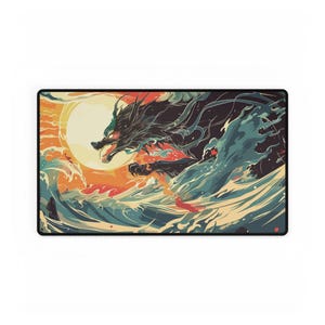 Great Wave Wolf Japanese Art Desk Mat Large Gaming Desk Mat Unique Desk ...
