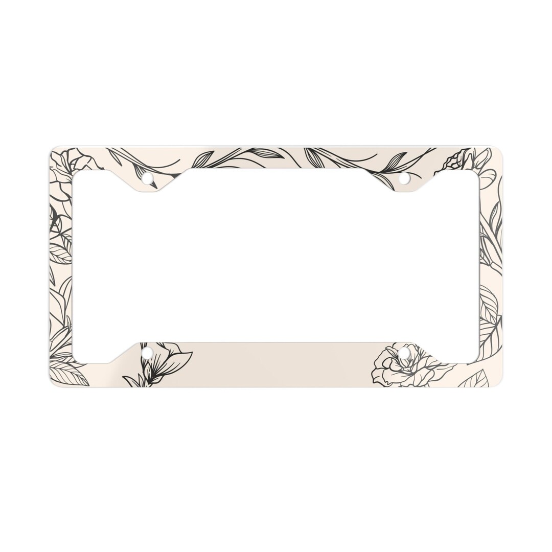 Ultra Slim Minimalist Biege Floral Line Art License Plate Frame, Cute ...
