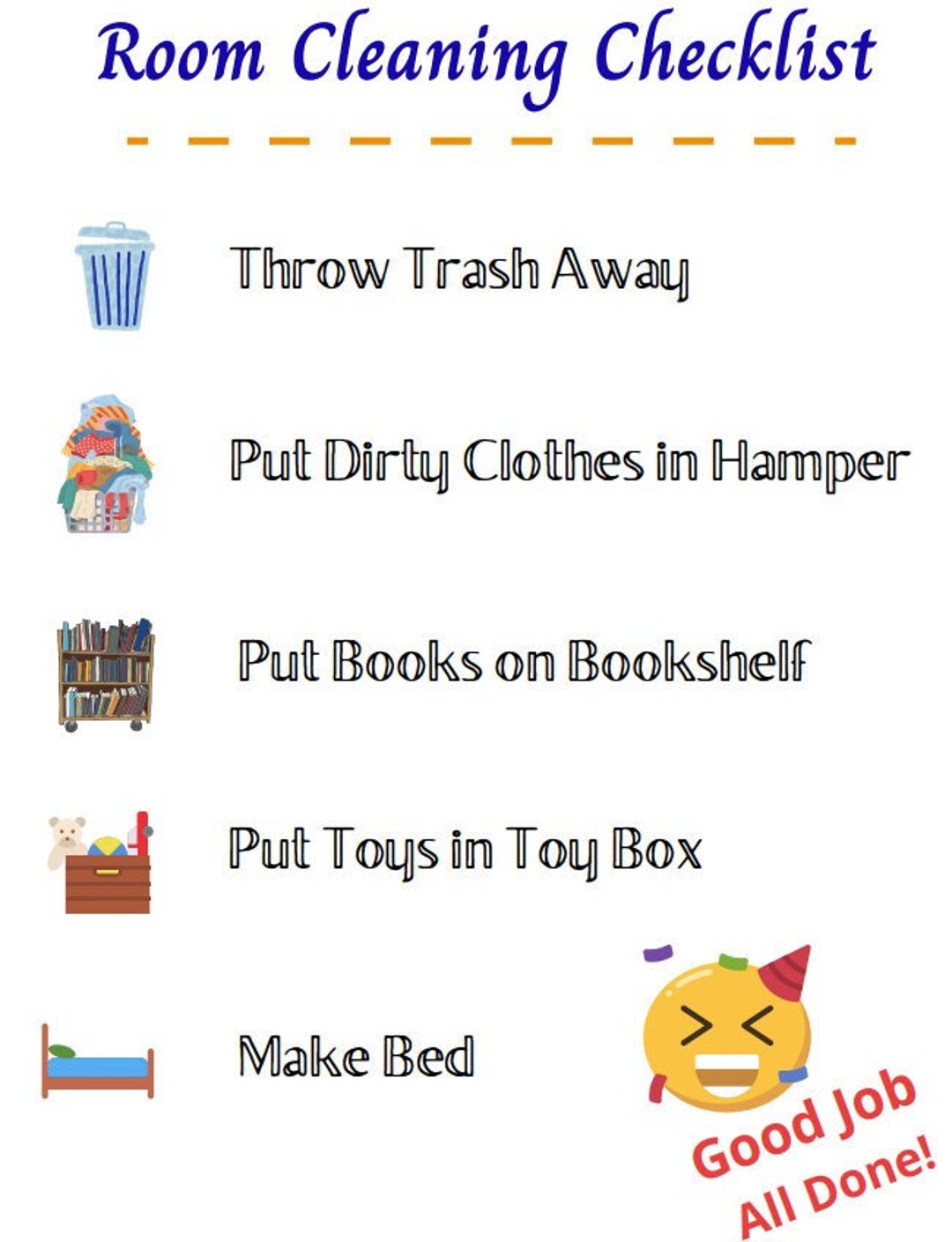 Kids Room Cleaning Checklist - Etsy