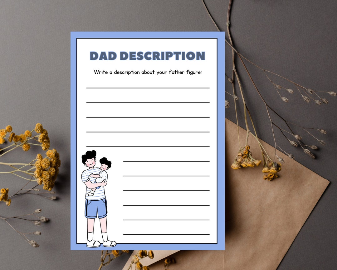 Dad Description Writing Worksheet, Father's Day Card, Gift for Dad ...