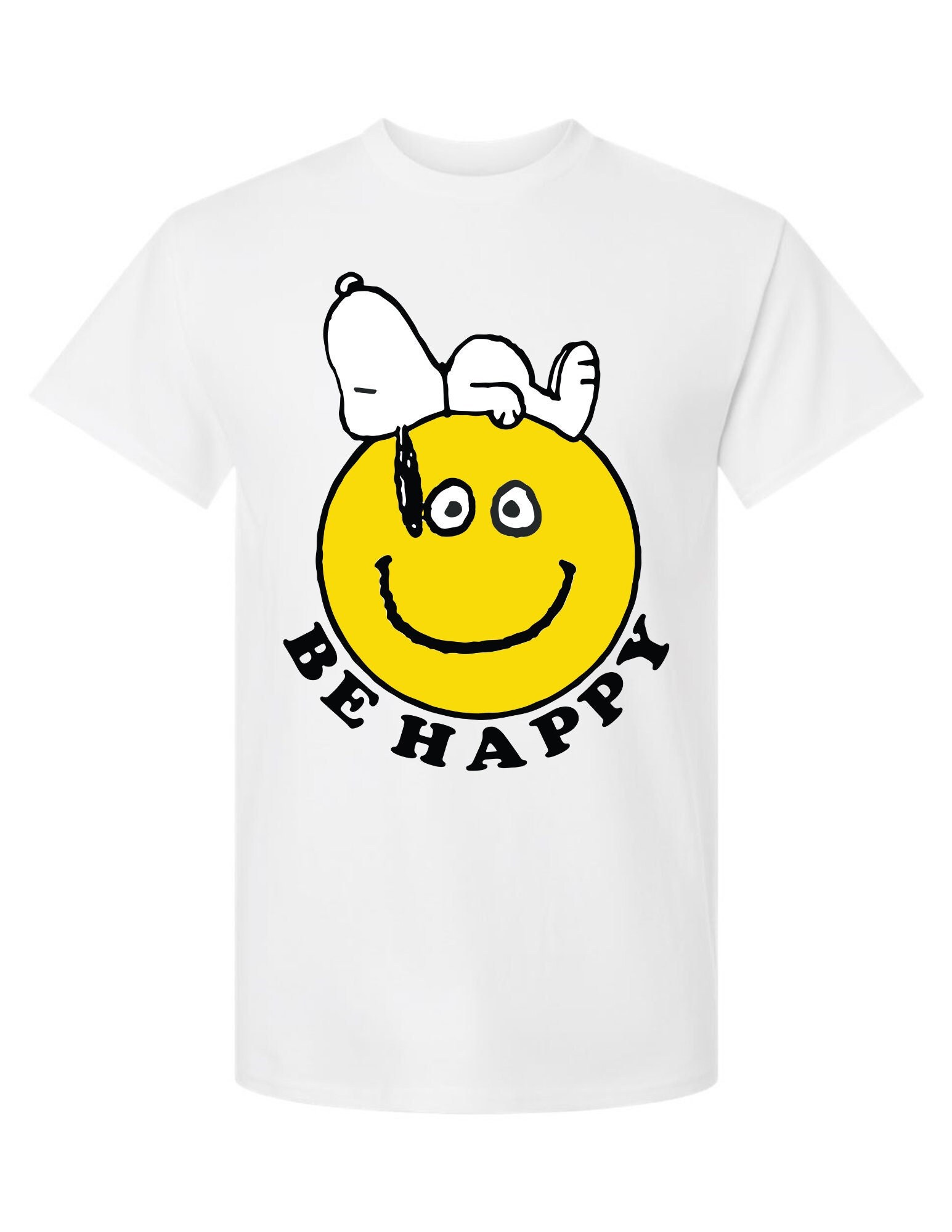 Snoopy 'be Happy' T-shirt Smiley Face Design Classic Peanuts Character ...