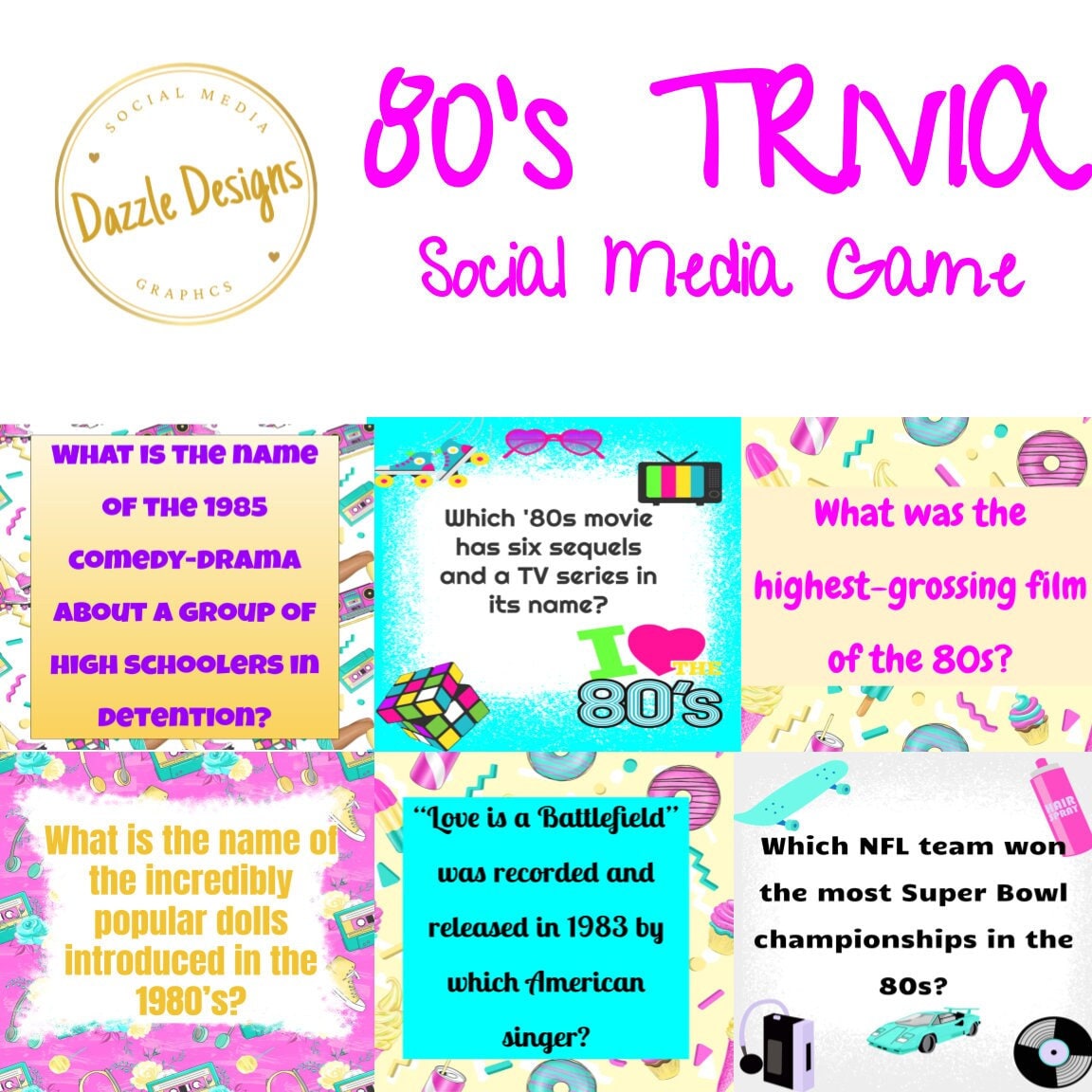 80's Trivia Facebook Game Engagement Graphics Interactive Social Media ...