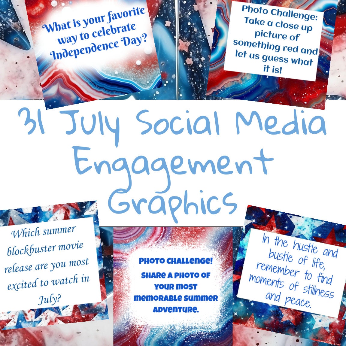 July Social Media Engagement Graphics Virtual Assistant - Etsy