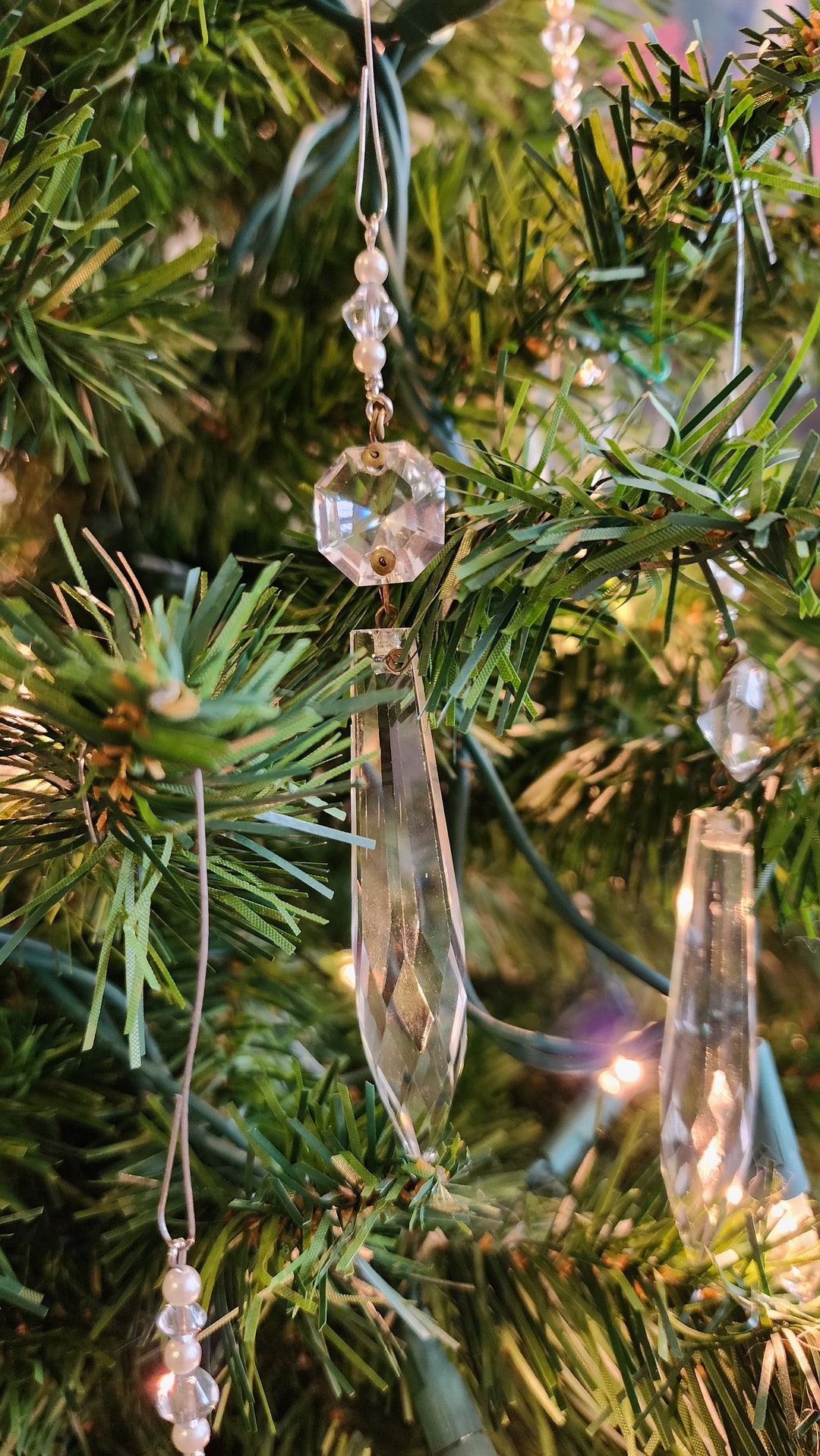 Set of Three Upcycled Crystal Glass Icicle Ornaments With Top Octogon ...