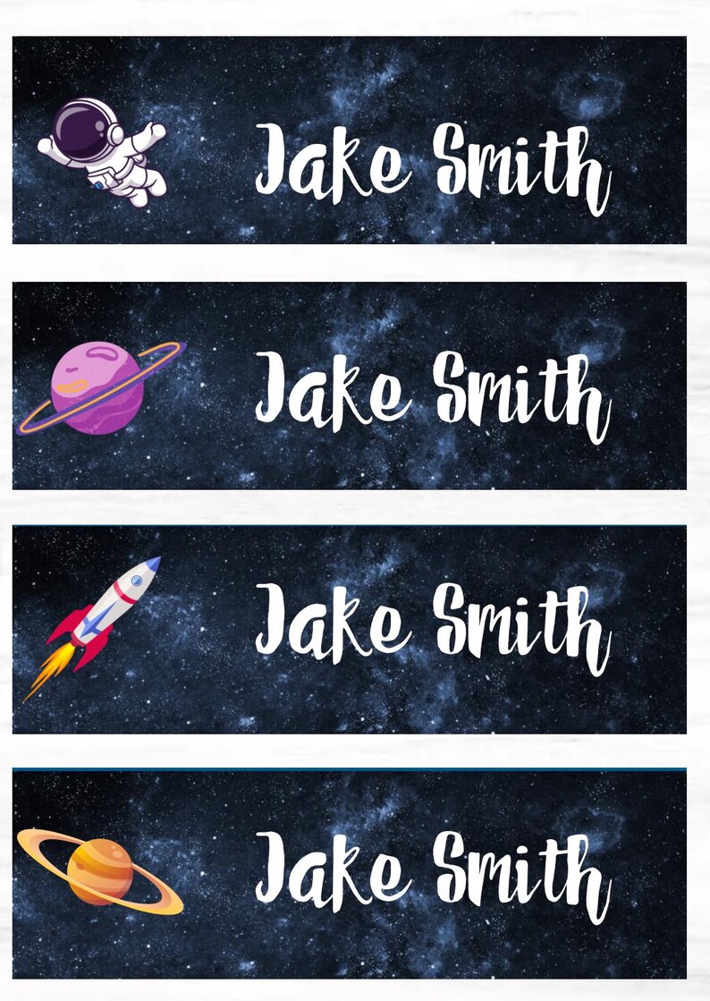 Personalized Name Labels for Kids, Waterproof Labels, Space Theme ...