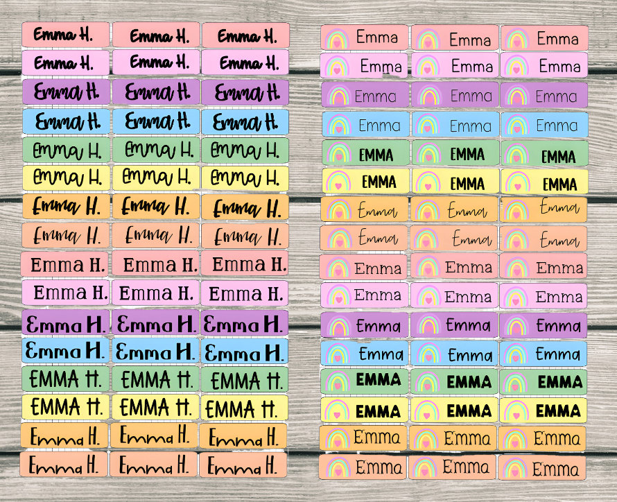 Rainbow Name Labels Stickers for Kids, Waterproof Personalized School ...