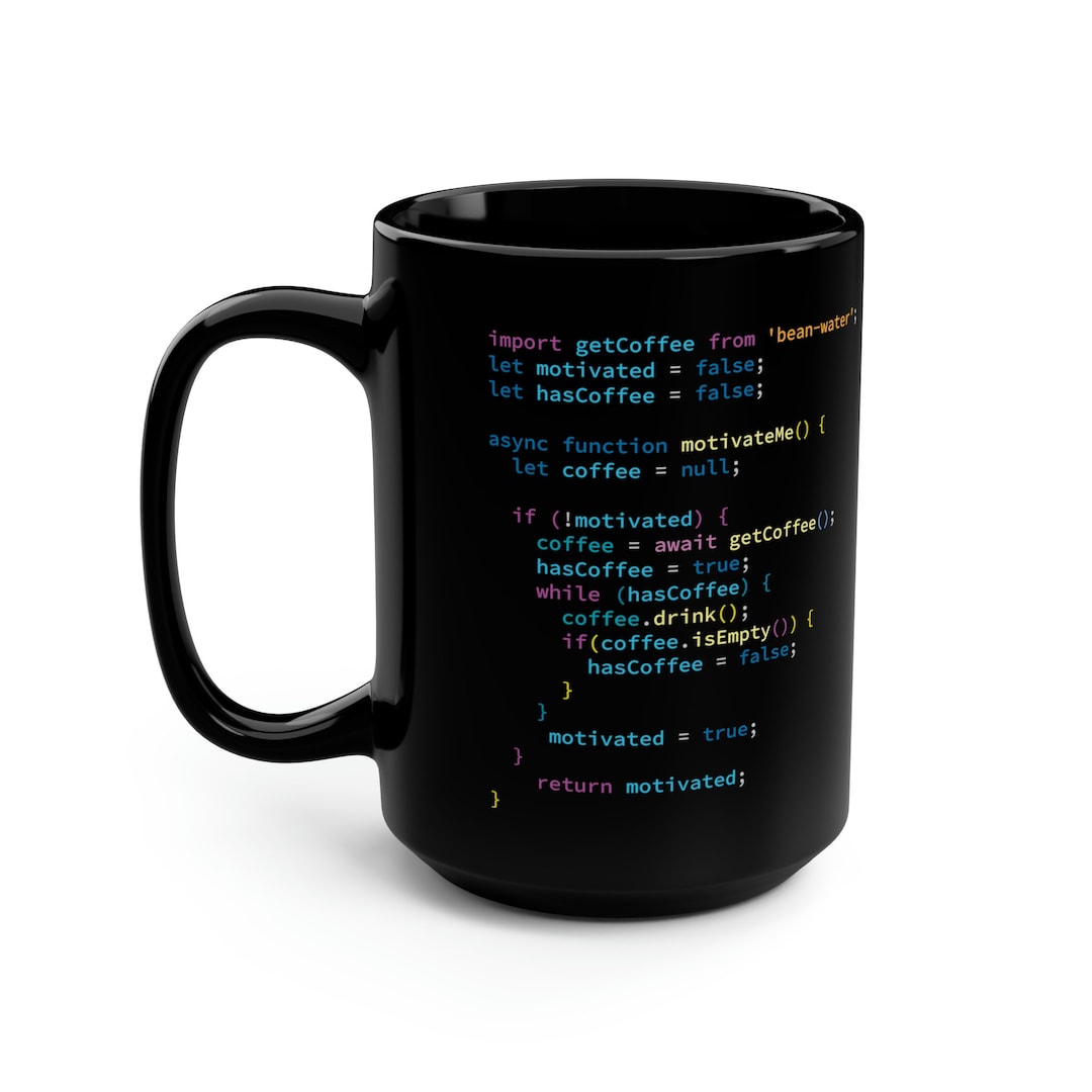 Black 'motivateme' Javascript Code Mug, 15oz - Etsy
