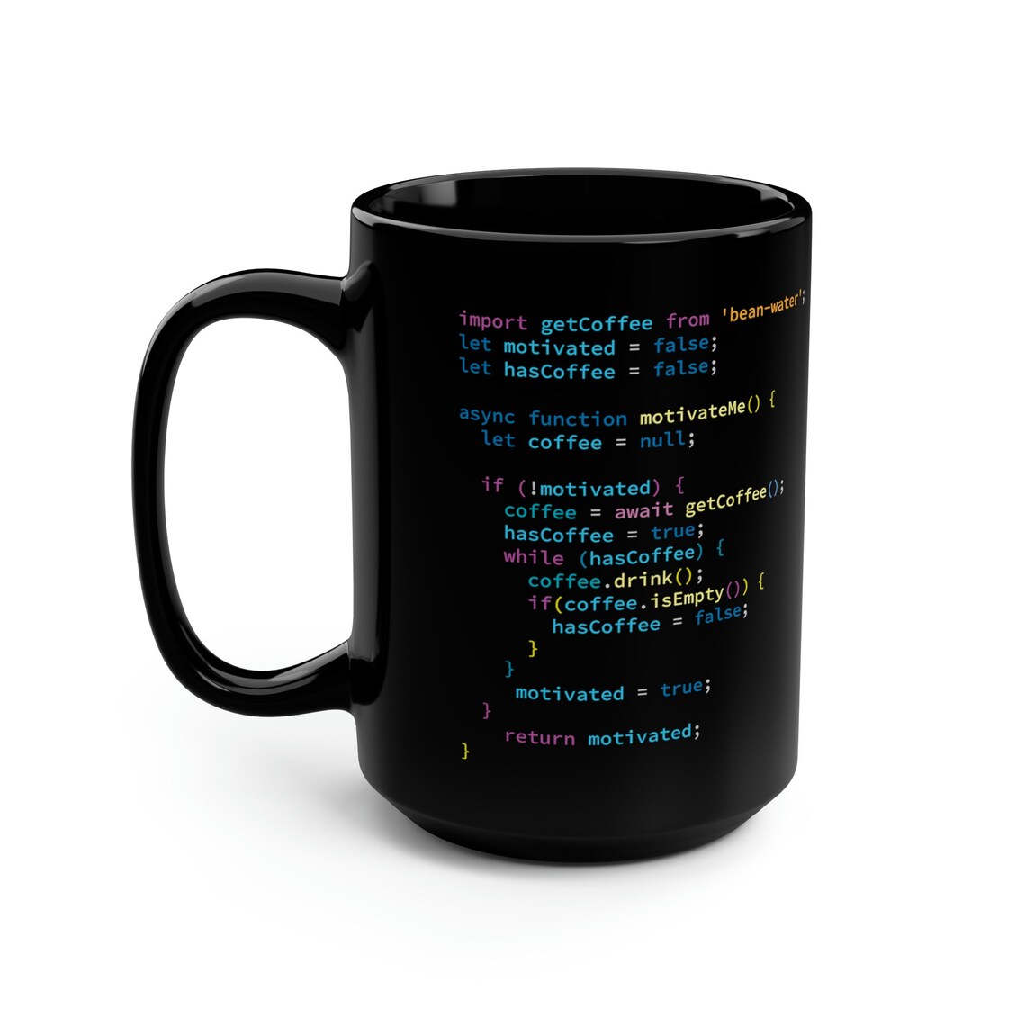 Black 'motivateme' Javascript Code Mug, 15oz - Etsy