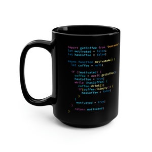 Black 'motivateme' Javascript Code Mug, 15oz - Etsy
