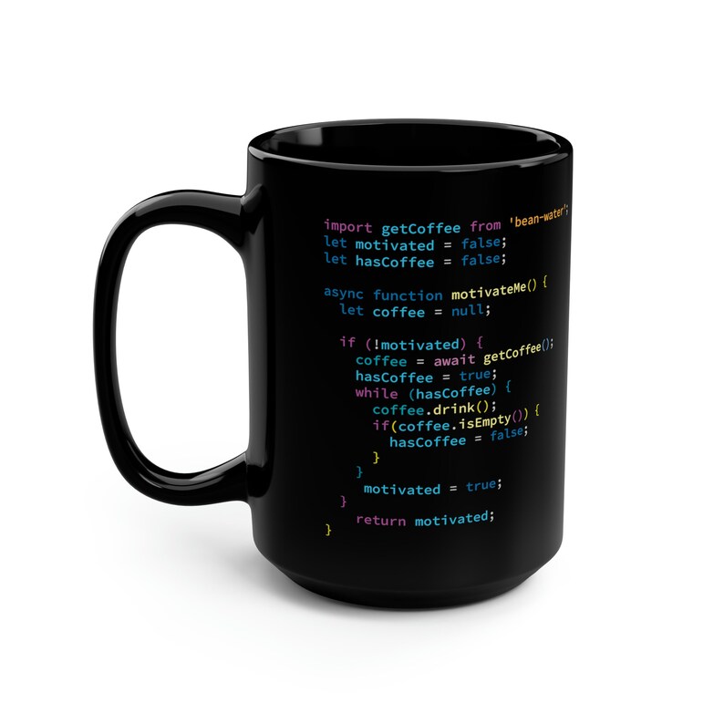 Black 'motivateme' Javascript Code Mug, 15oz - Etsy