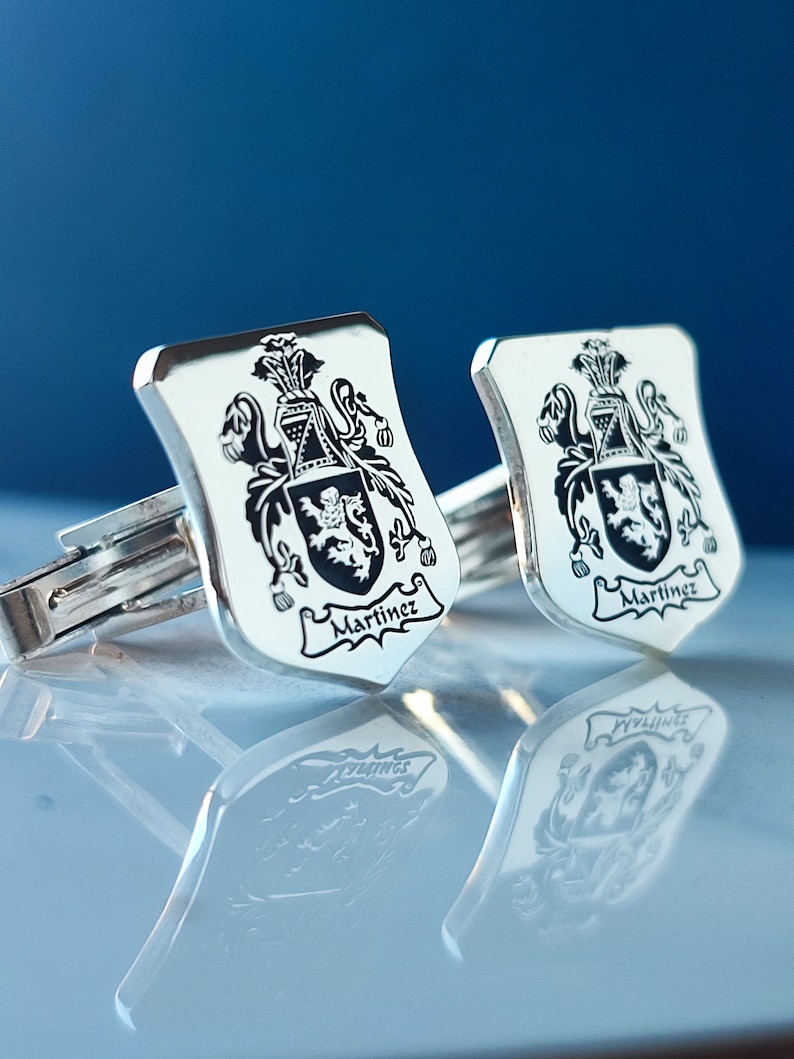 Custom Engraved Traditional Family Crest Shield Cufflink, Personalized ...